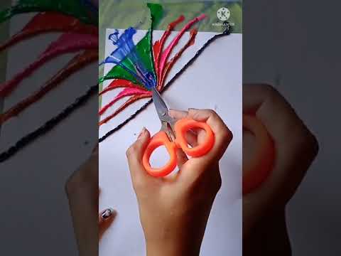 easy beautiful thread painting design || string pull technique || how to paint using thread#shorts