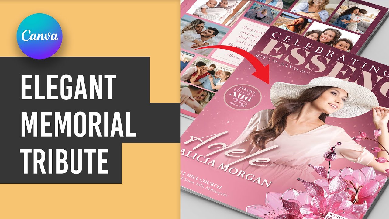 Elegant Memorial Tribute | Pink Funeral Program Template for Canva - Celebrate a Life of Grace