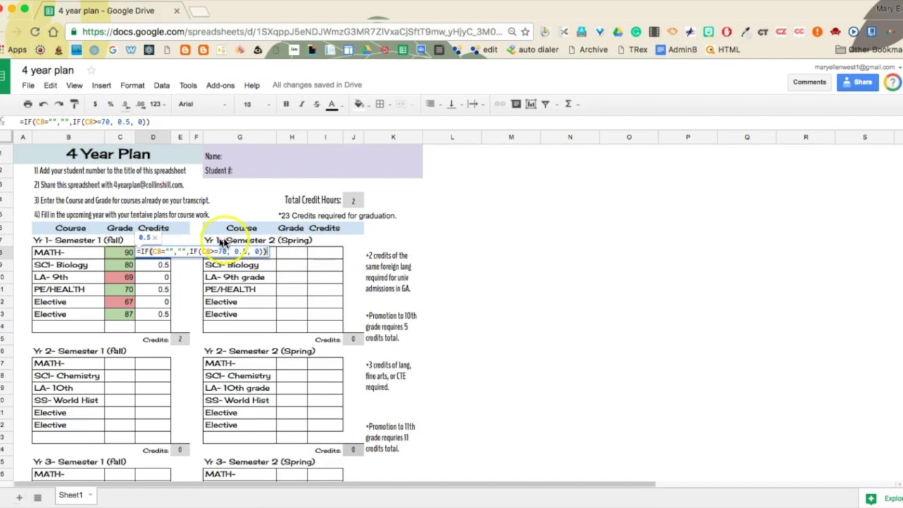 Certified Trainer Application- Making a 4 year plan with Google Sheets