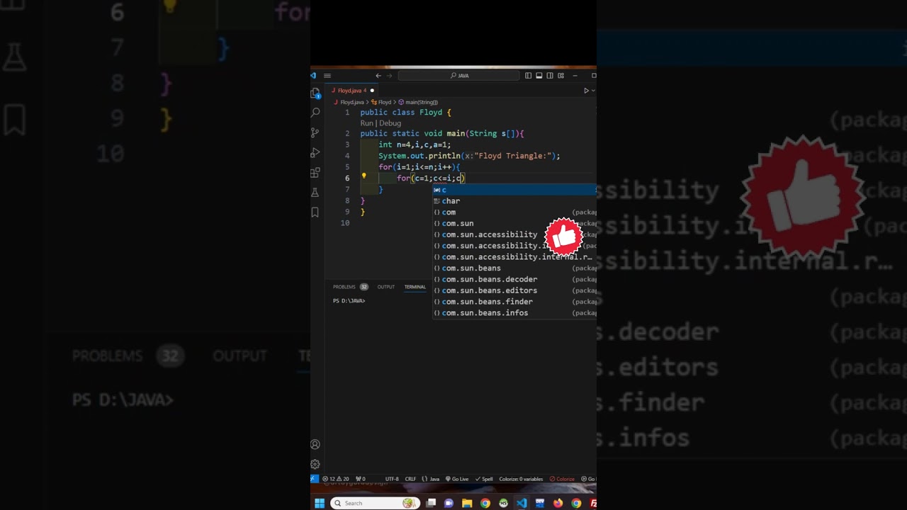 Java Tutorial: How to Create a Floyd Triangle with Code. #coding #programmings #java