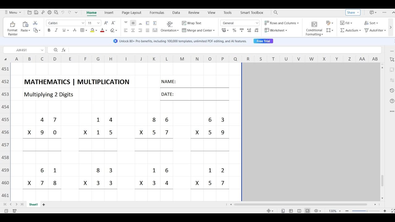 How to make Math Worksheet in Excel in 5 minutes | Easy method tutorial | Multiplication 20page pdf