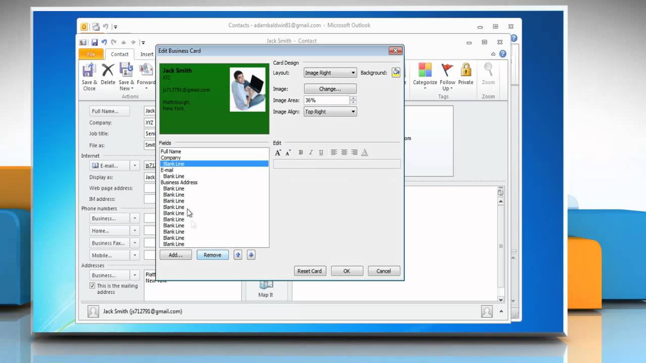 Microsoft® Outlook 2010: Create Electronic Business Cards