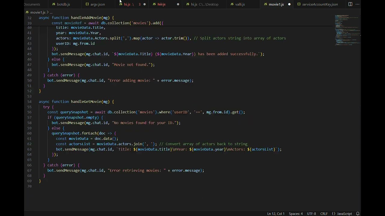 Telegram bot using 'node-telegram-bot-api' and interacts with Firestore DB & OMB API