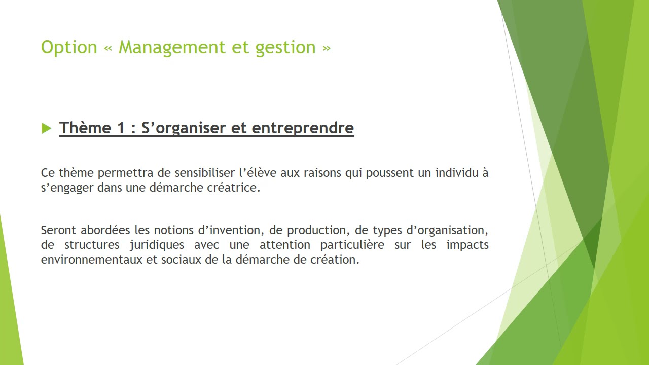 Présentation option   Management et gestion