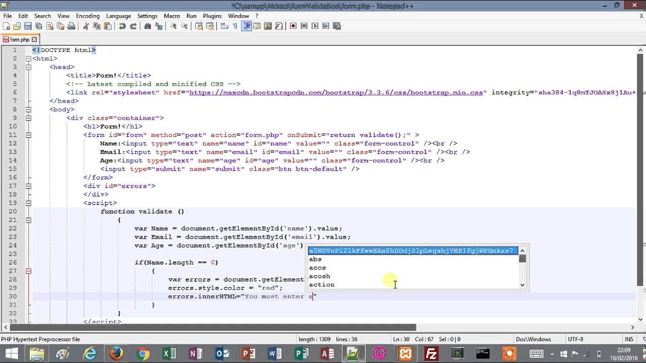 Tutorial 1 - Form Validation - Using  javaScript and PHP - Part 2/9 Name Validation