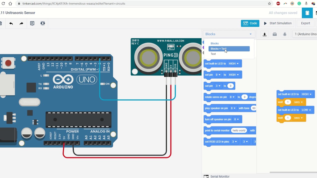 Integrating Ultrasonic sensor with Arduino using Tinkercad