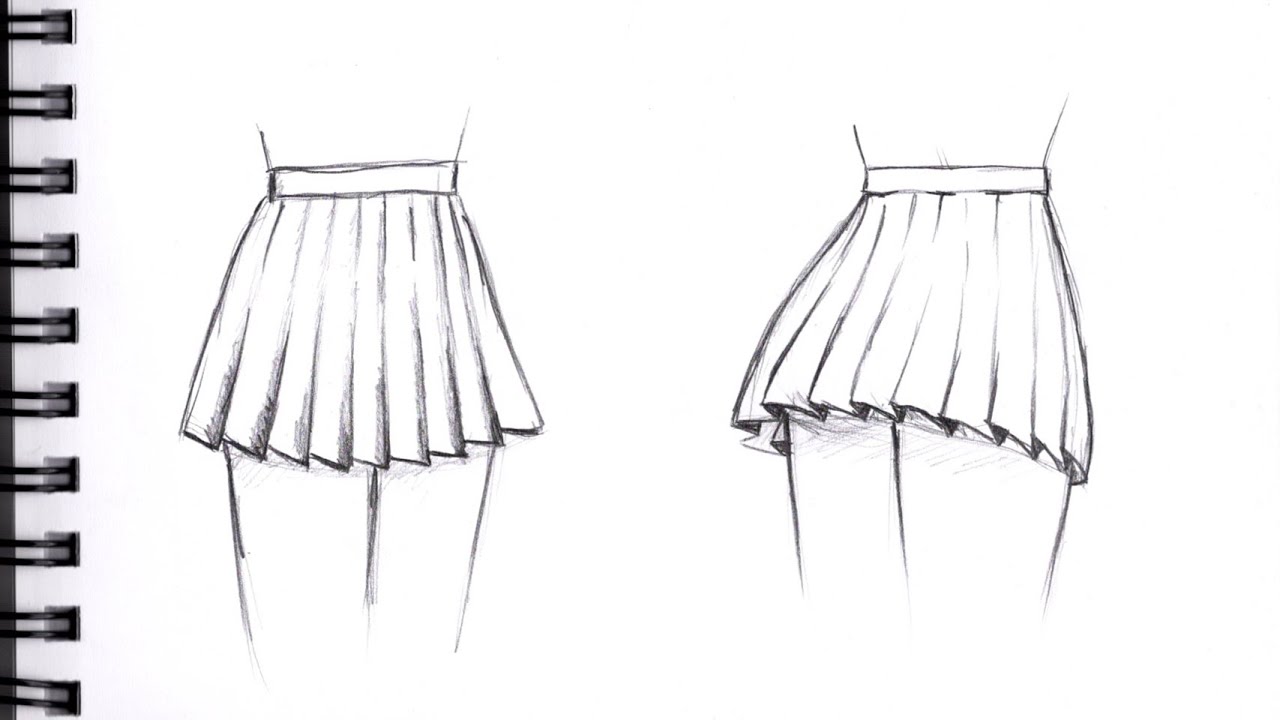 HOW TO DRAW PLEATED SKIRT ON A BODY FRONT AND BACK. Step by Step Pencil Drawing Tutorial. Fashion