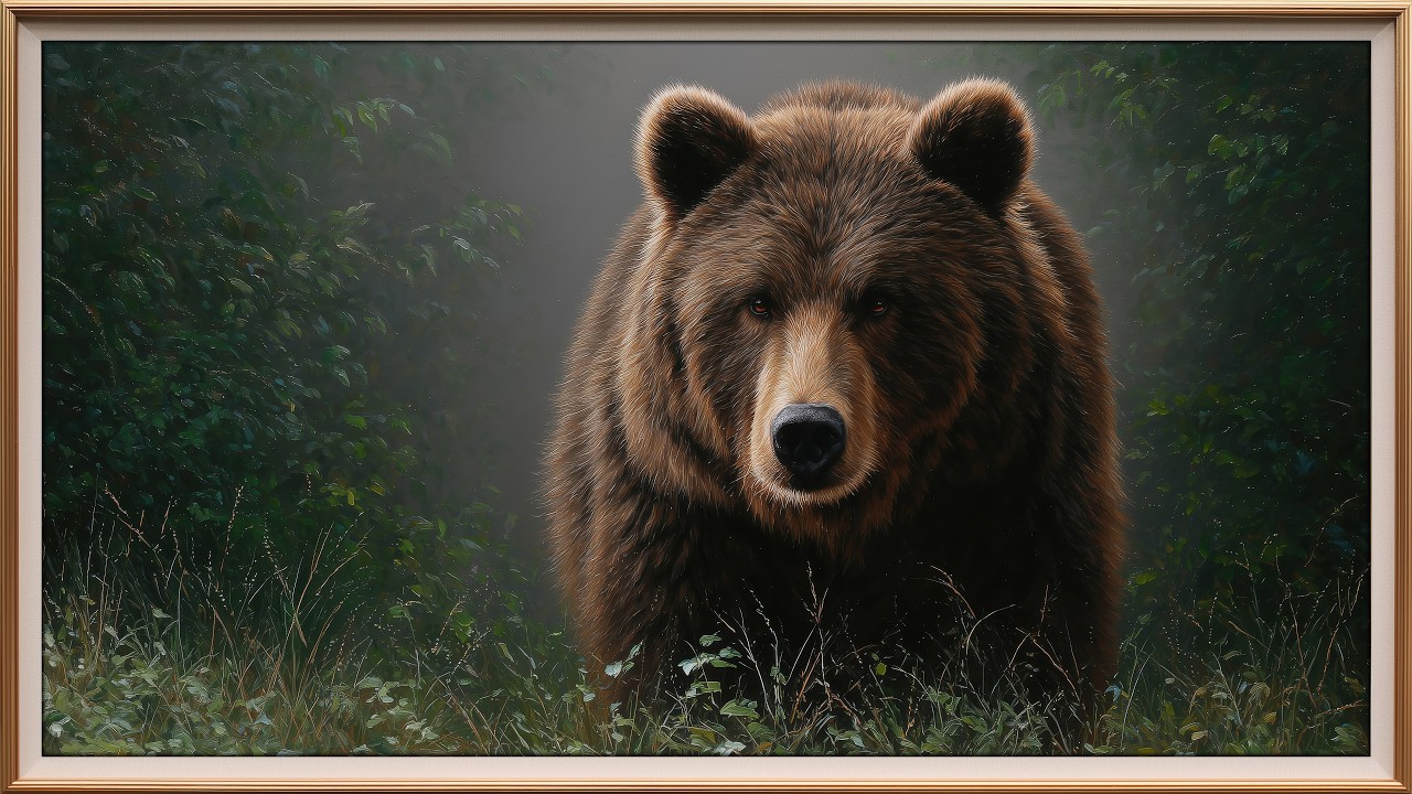 Brown Bear Wildlife Painting | 4K TV Art Screensaver for TV Wallpaper | Rustic Nature Wall Art