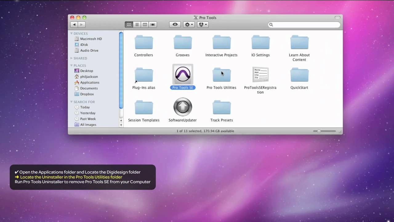 Uninstalling Pro Tools® SE - Mac OS X - Troubleshooting