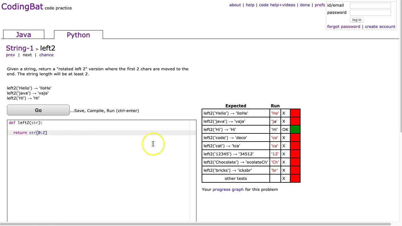 Codingbat - left2 (Python)