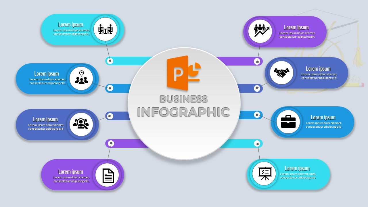8 steps circular infographic presentation slide in PowerPoint, tutorial no 124