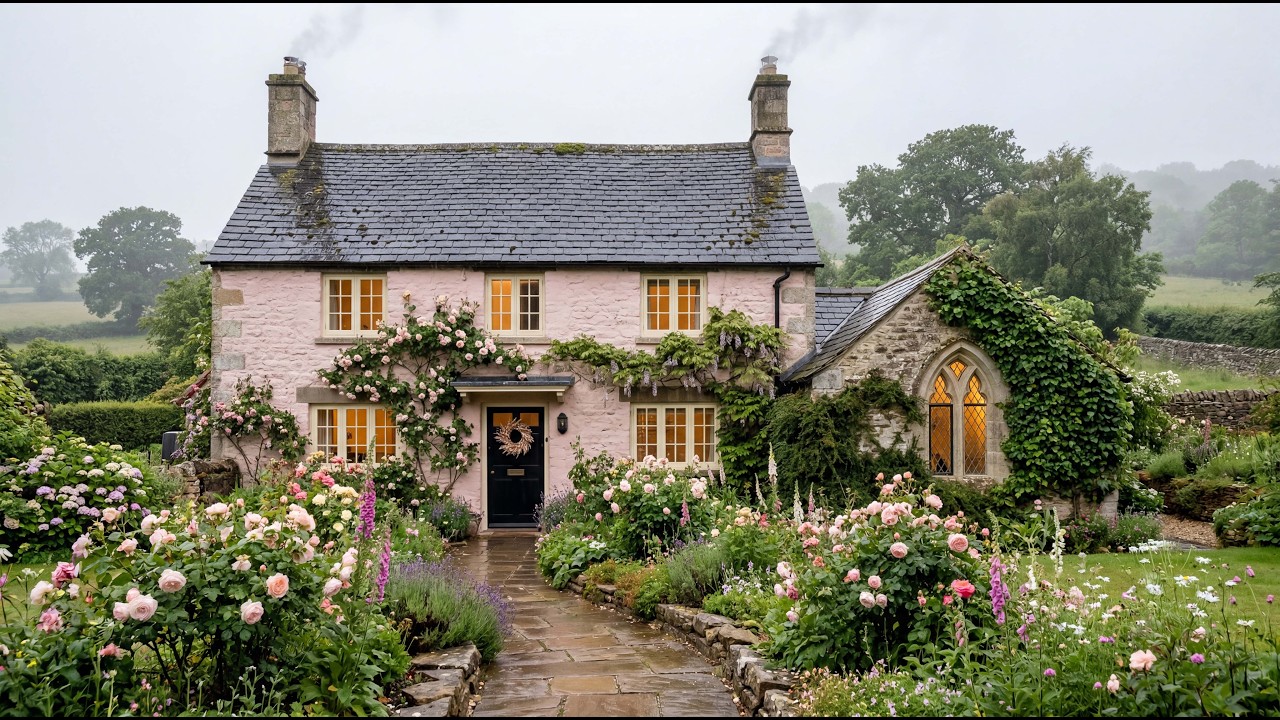 A Rainy Day in a Fairytale Pink Cottage 🌧️🌸 Slow Living & Relaxing House Tour