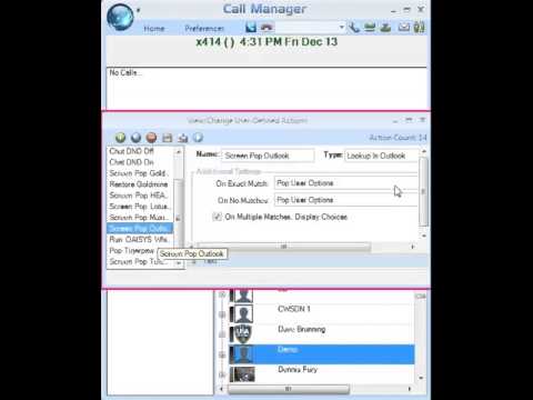 Call Manager - Actions Screen Pop