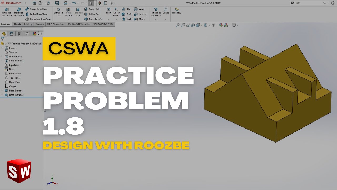 CSWA Practice Problem 1.8 Solution | SolidWorks Exam Guide