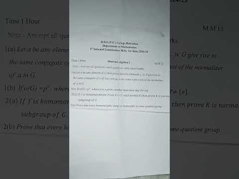 hnbgu m.sc mathematics 1st sem Abstract algebra first internal question paper 2024-25#hnbgu#pyq#msc