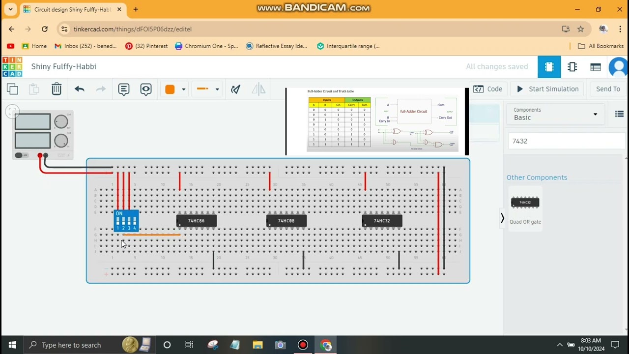 FULL ADDER USING TINKERCAD