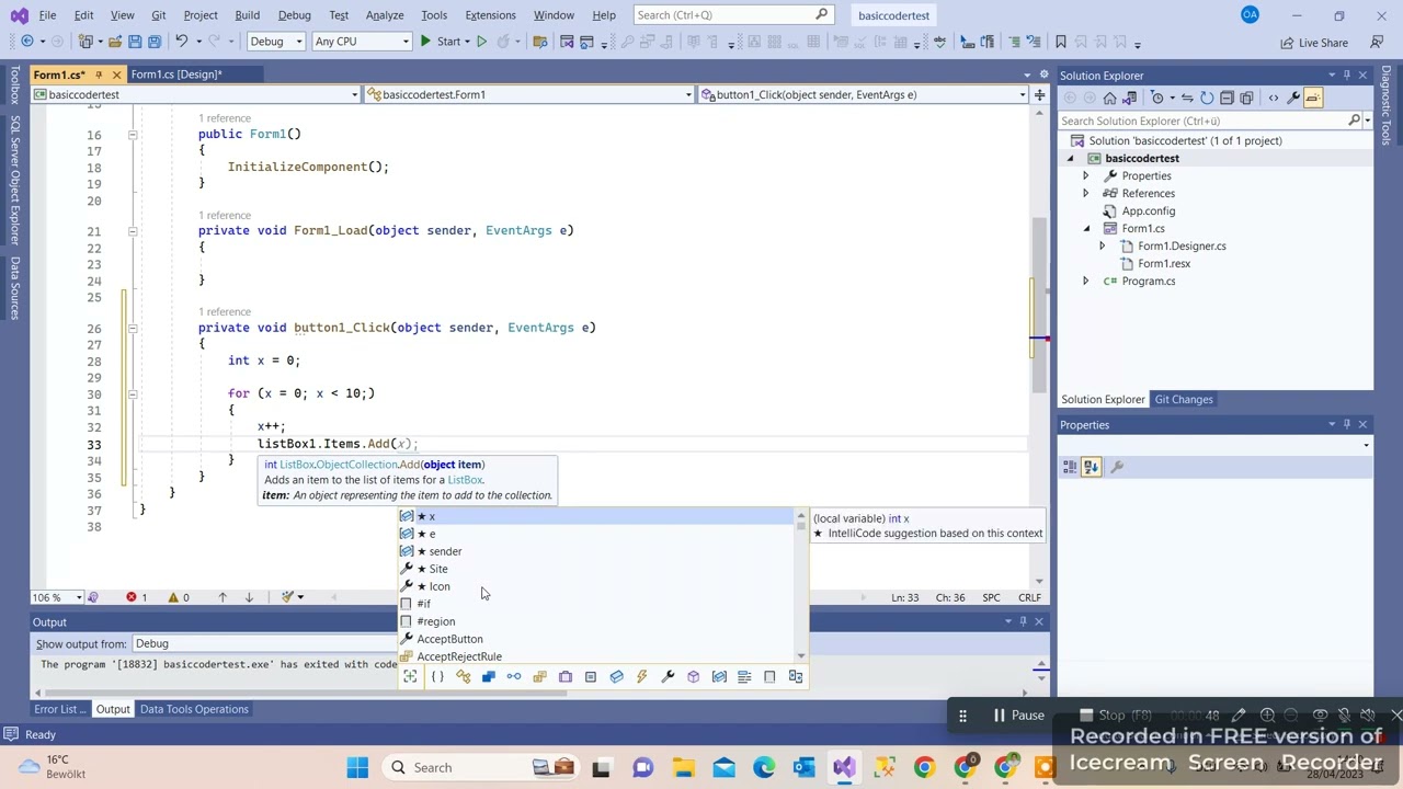 For Loops | C# | Visual Studio | Windows Forms