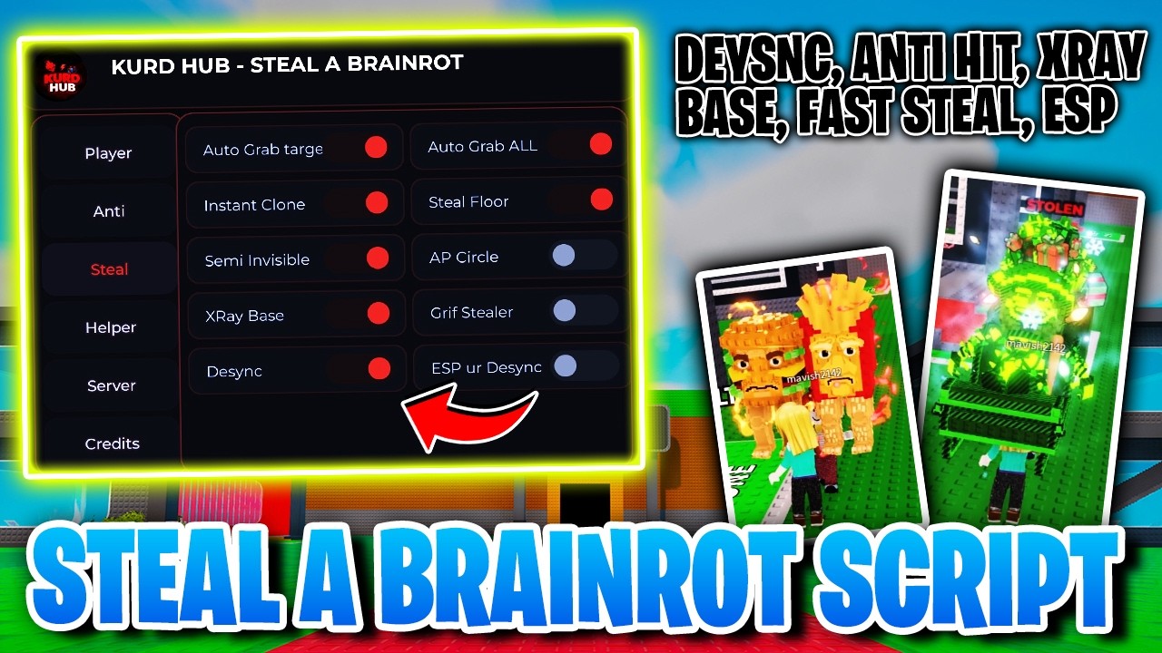 [ANTI HIT DESYNC] Steal A Brainrot Script Roblox Mobile Delta No Key KURD HUB, INSTANT STEAL, SPEED