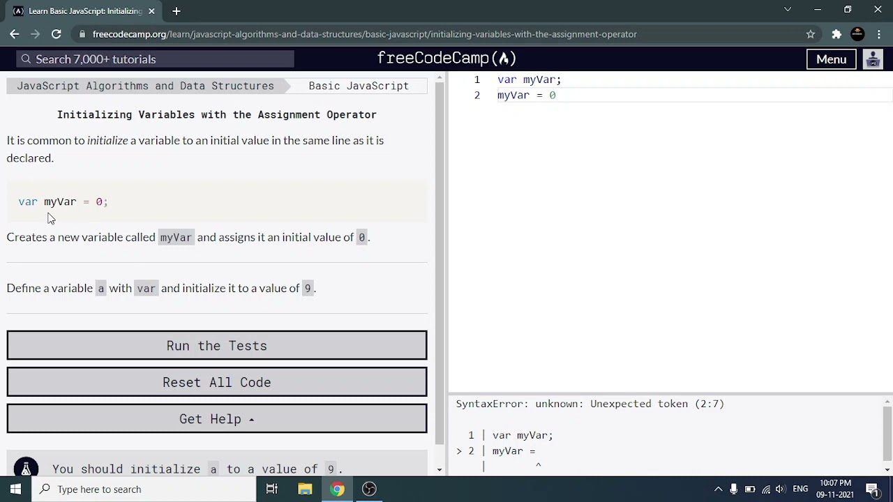Initializing Variables with the Assignment Operator - Freecodecamp.org | Video 5 | Basic JavaScript