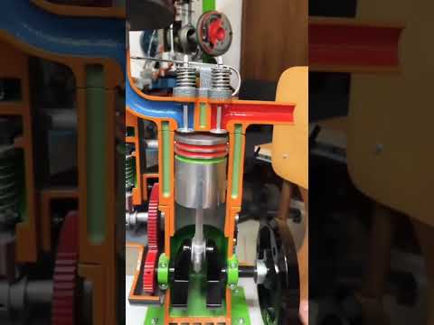 Working model of four stroke engine/piston moves from BDC to TDC/one cylinder engine/valve mechanism