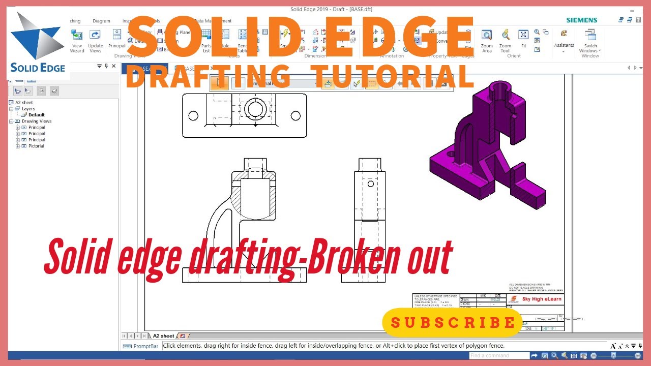 solid edge drafting broken out | solid edge drafting tutorial for beginners