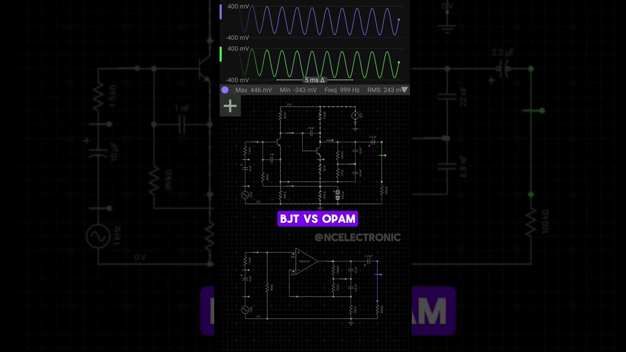 BJT VS OPAM circuit simulation and wave form #bjt #opam #short #shorts #viral #electronicmusic