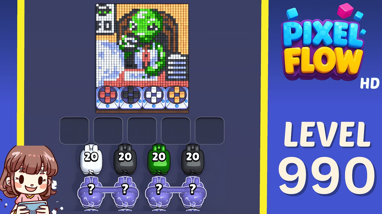 Pixel Flow Level 990 Solution Walkthrough