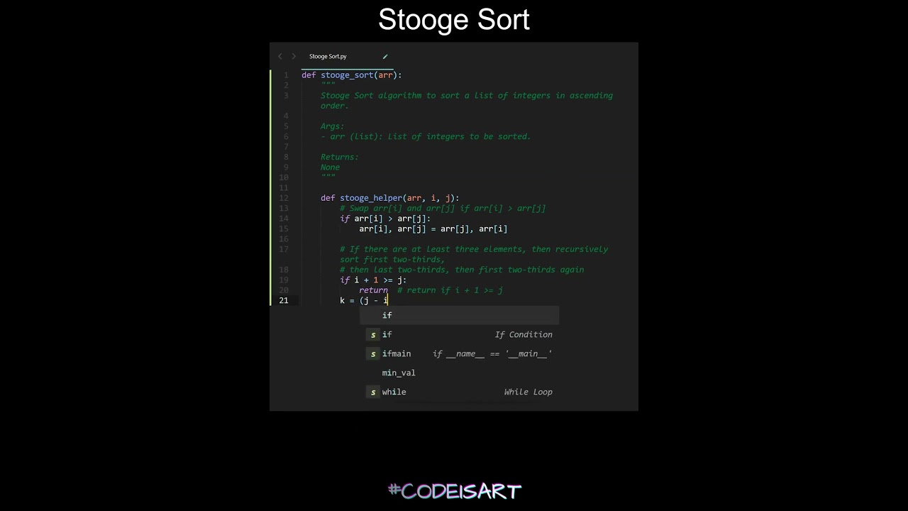 Stooge Sort Code in Python | Sorting Algorithms | Python Coding Tutorial | Python Coding Interview