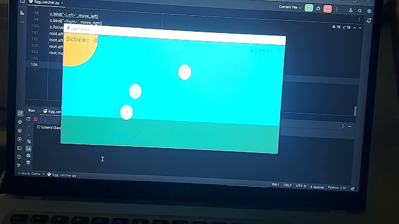 Egg Catcher Game using Python| Game Program in python with Source Code