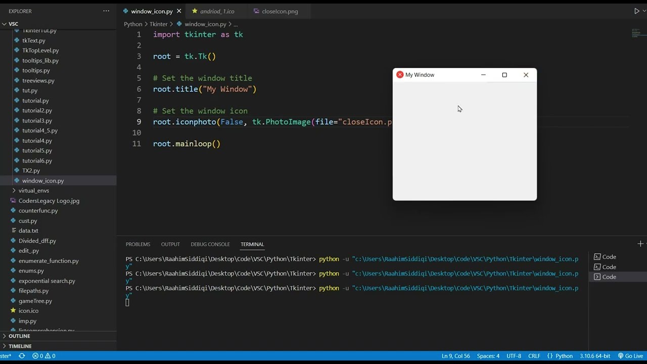 Change Tkinter Window Icon - (Two different Methods!)