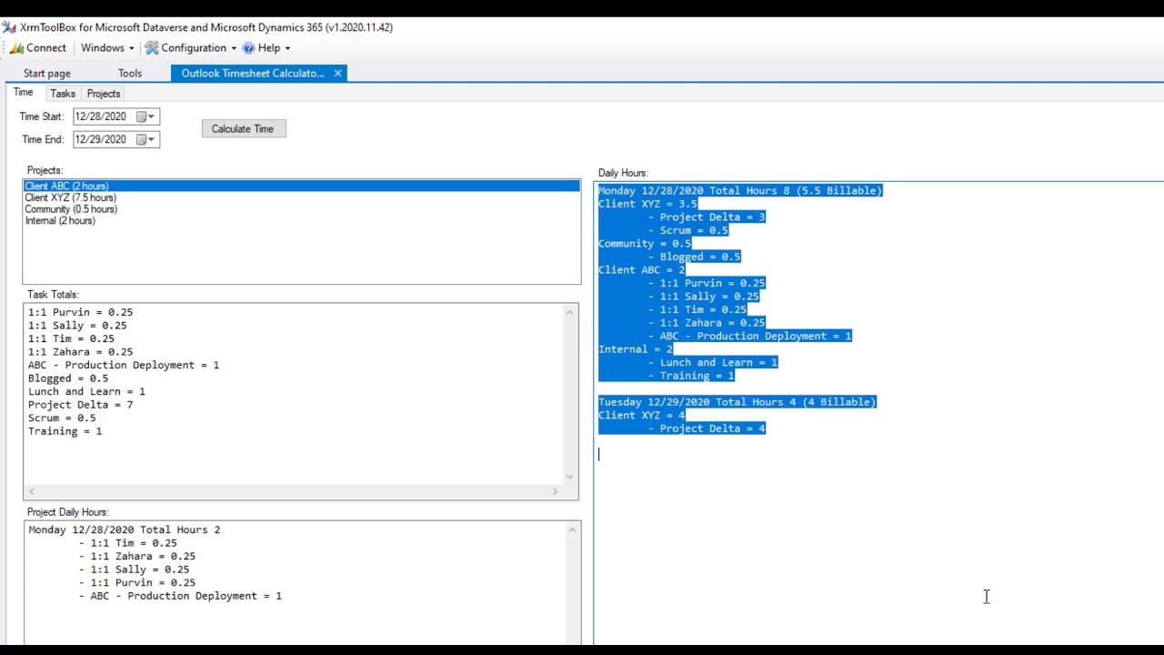 Outlook Timesheet Calculator