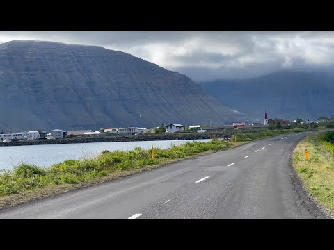 Flateyri village with Old Bookstore from 1914 Westfjords Iceland