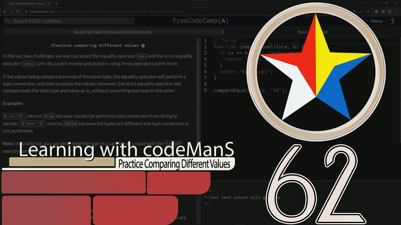 JavaScript Basic 62: Practice Comparing Different Values | FreeCodeCamp