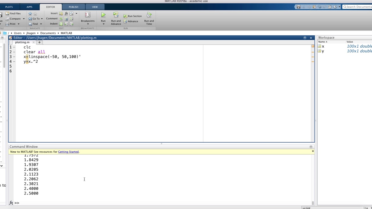 MATLAB arrays and plotting