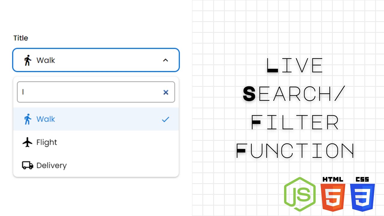 Create a Live Search / Filter function using HTML CSS and JS