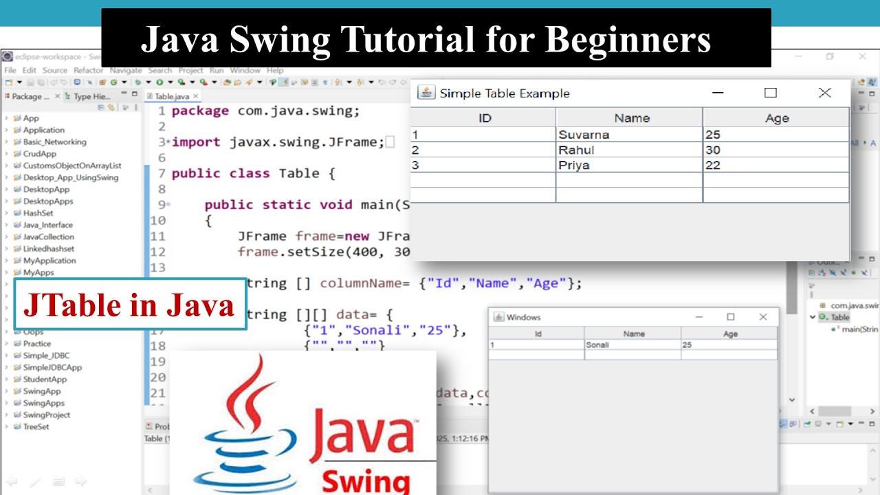 Java Swing Tutorial | How to Use JTable in Java Swing | Complete Beginner Guide