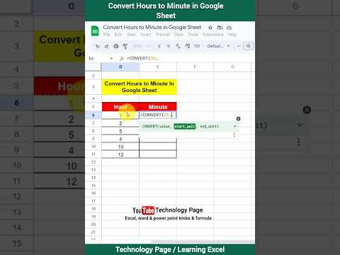 1 Minute Google Sheet | Minute To Hour Conversion Formula In Excel | Used CONVERT FUNCTIION | #viral