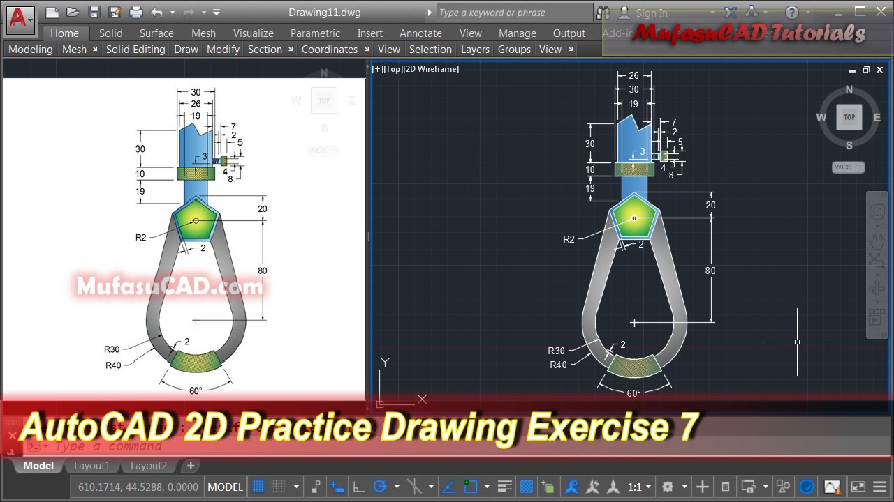 AutoCAD 2D Practice Drawing | Exercise 7 | Basic Tutorial