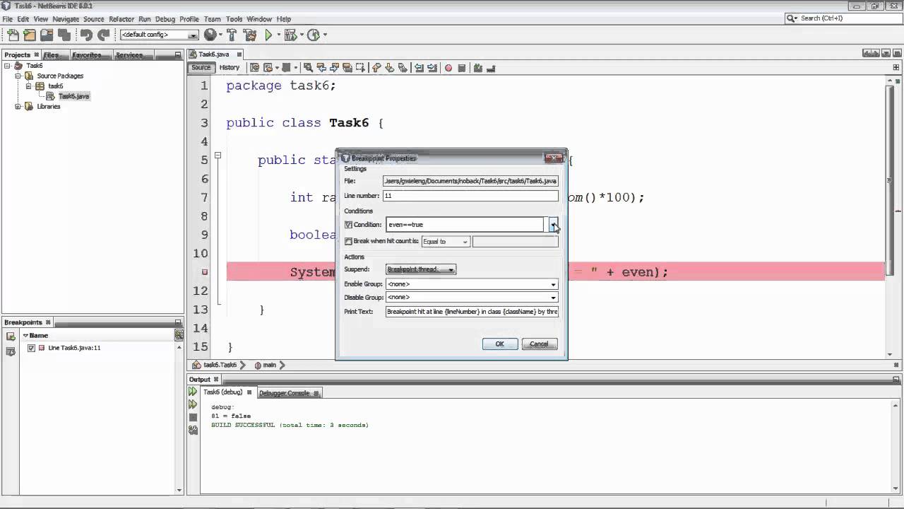 NetBeans Debugger for Java -- Tip #3: Conditional Breakpoints