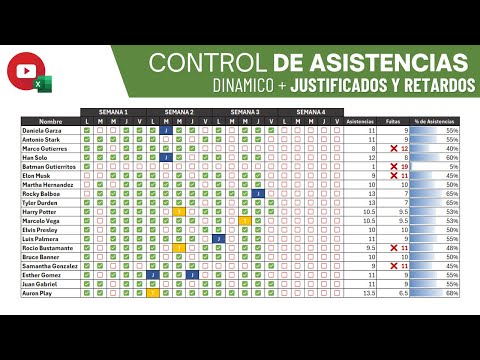 CONTROL de ASISTENCIA Dinámico en Excel + BONUS RETARDOS Y faltas JUSTIFICADAS (Plantilla Incluida)