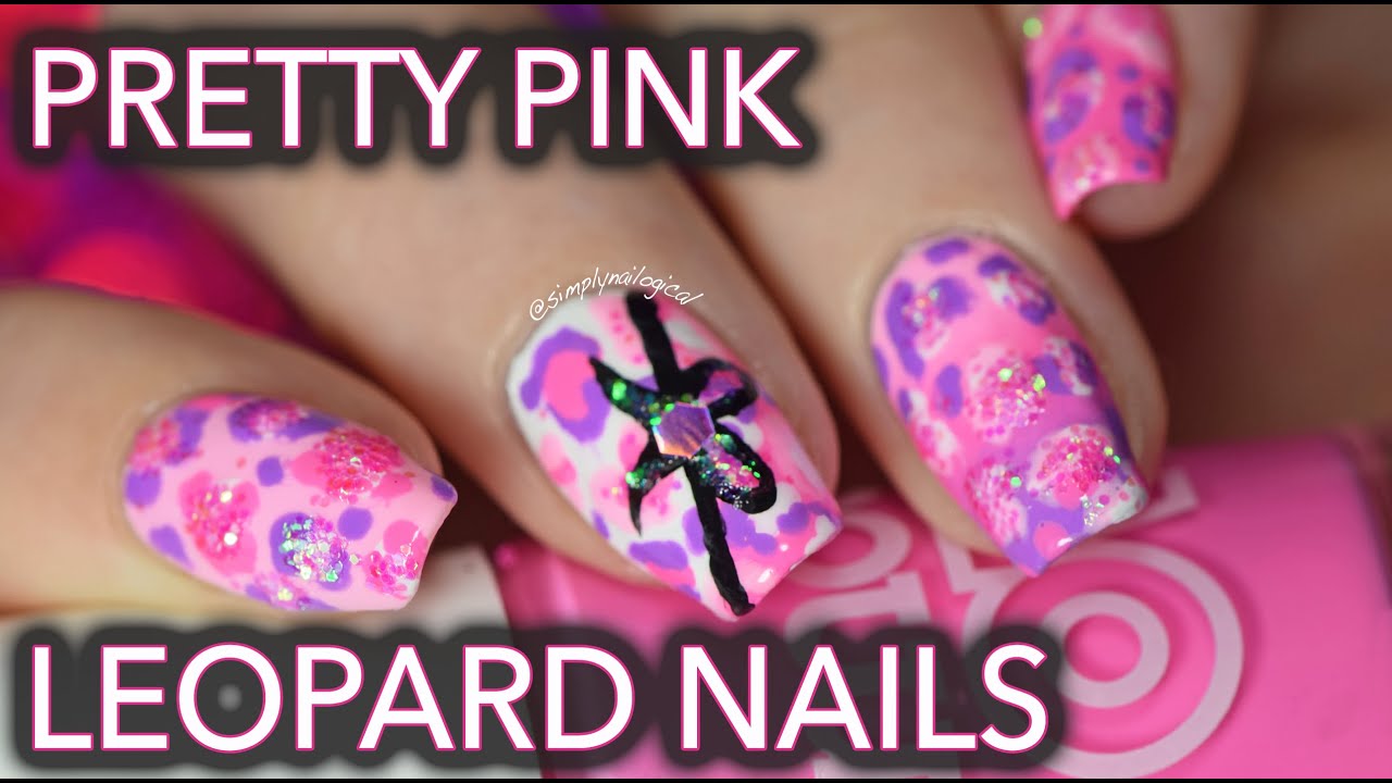 Pretty pink leopard nails - with glitter!