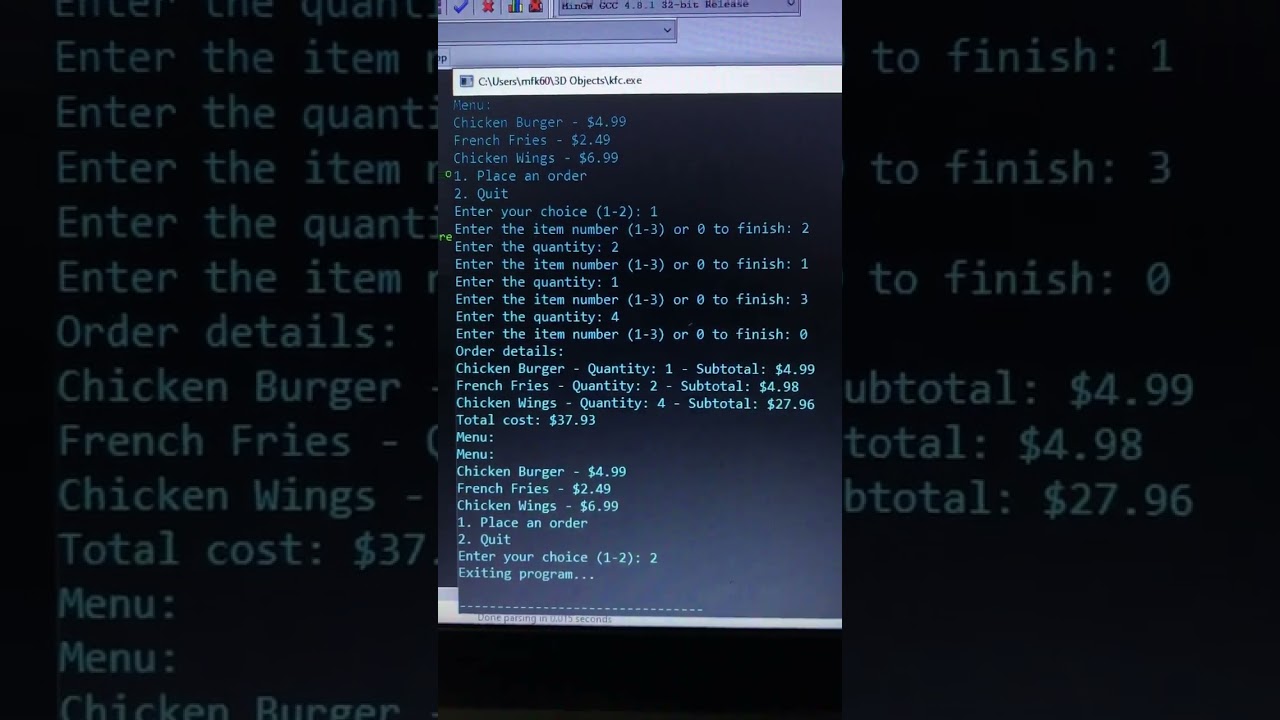 fast food bill c++ #coding #cpp #code #codemasters #codinglife #codingninja #coderstokyo #coders