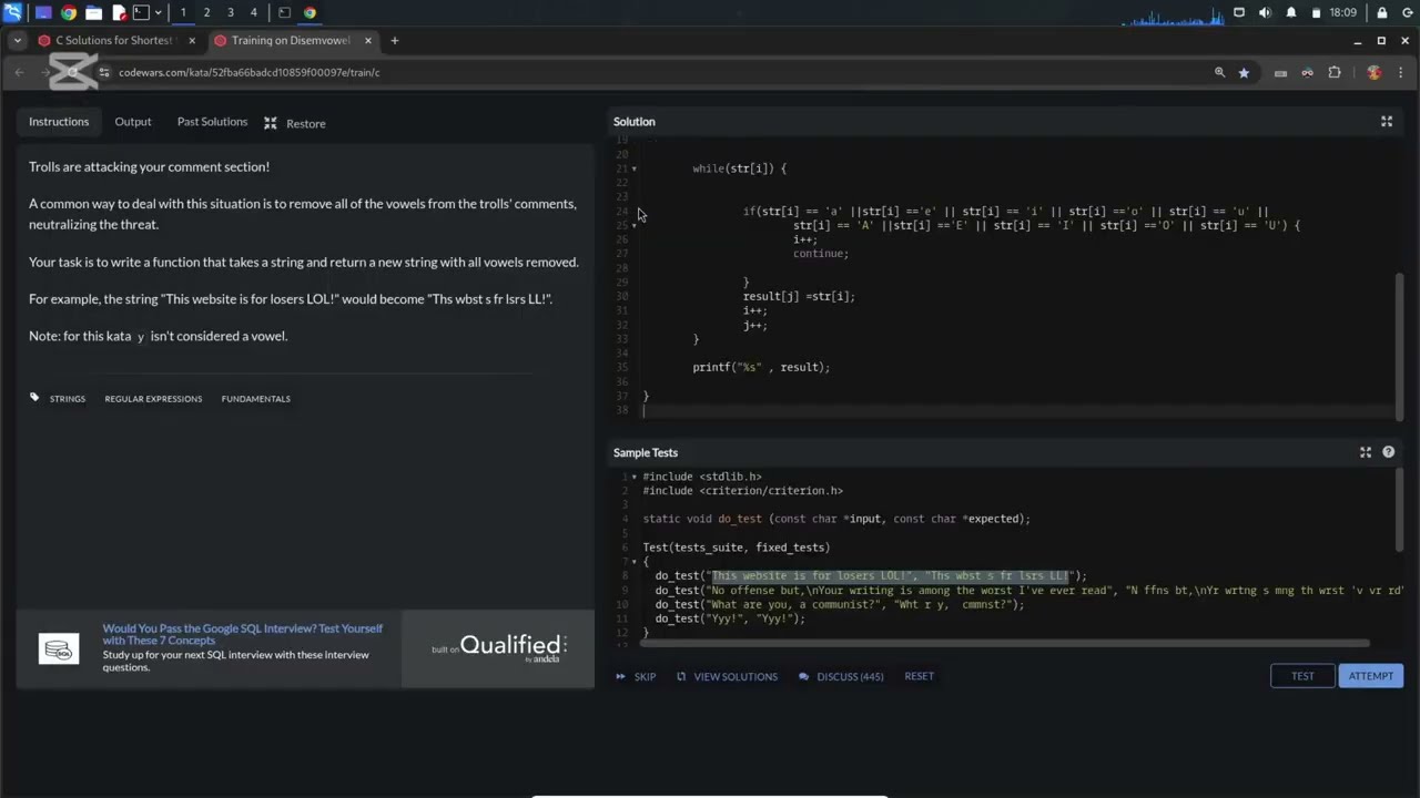 Solving Codewars Problems Using C Language !!!!!