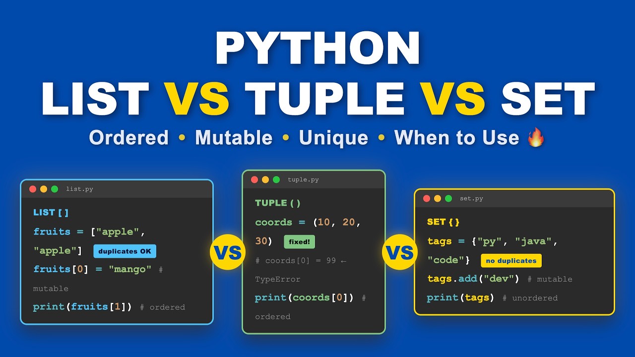 Python Lists vs Tuples vs Sets (Visually Explained) | Python Tutorial for Beginners #9