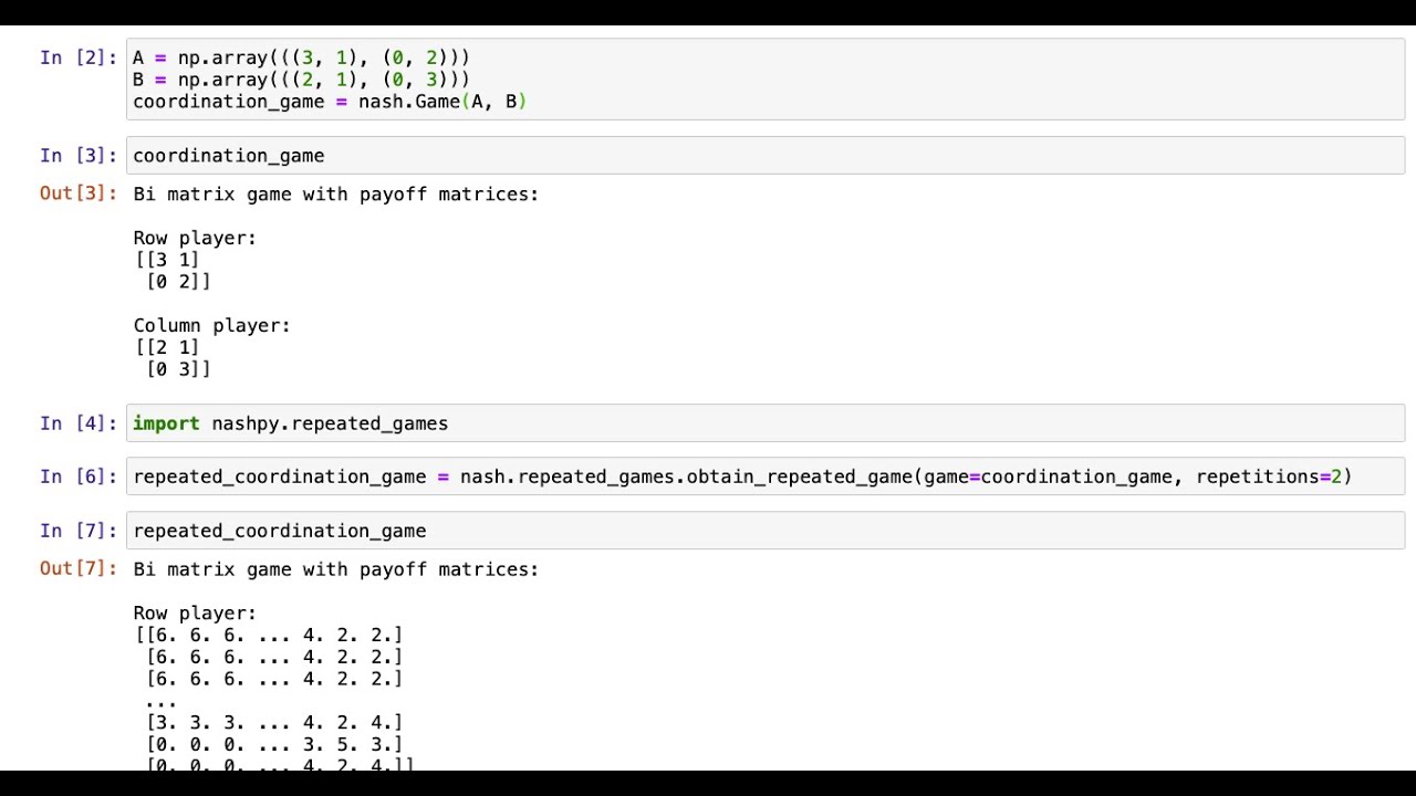 Using Python to study Repeated Game with Nashpy