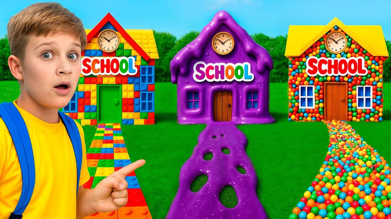 Back to School in 3 CRAZY Schools! Slime vs LEGO vs Balls