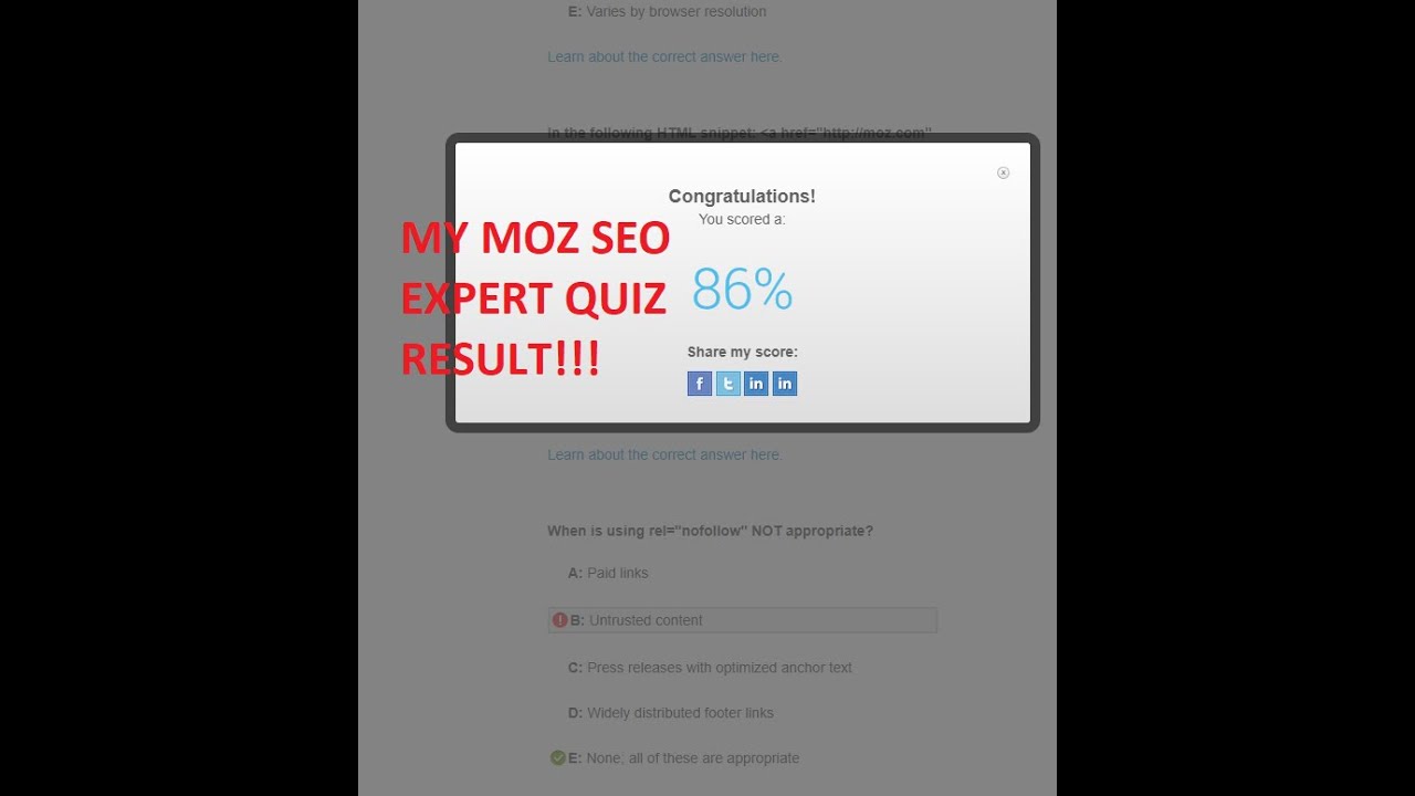 My Moz SEO Expert Quiz Result + Do you want Cheat Sheet? Comment below
