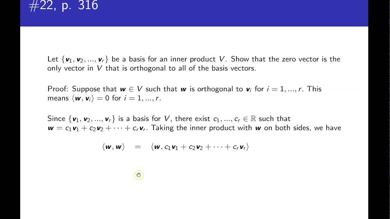 Inner product proof example