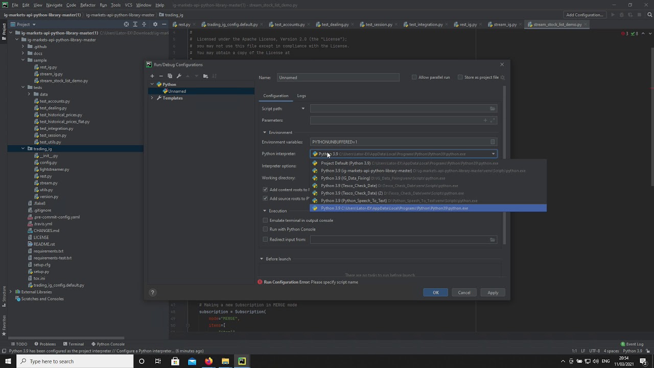 Downloading IG Trading Python API From Github - starting point