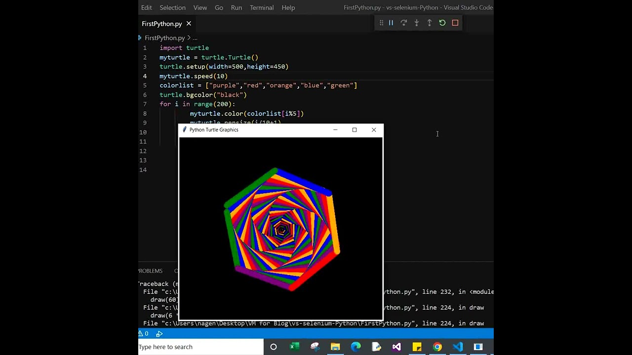 Draw a Hexagonal Spiral Using Python Turtle Graphic